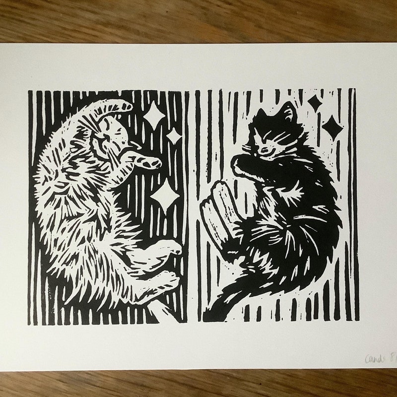 Cat Lino Print - Etsy UK