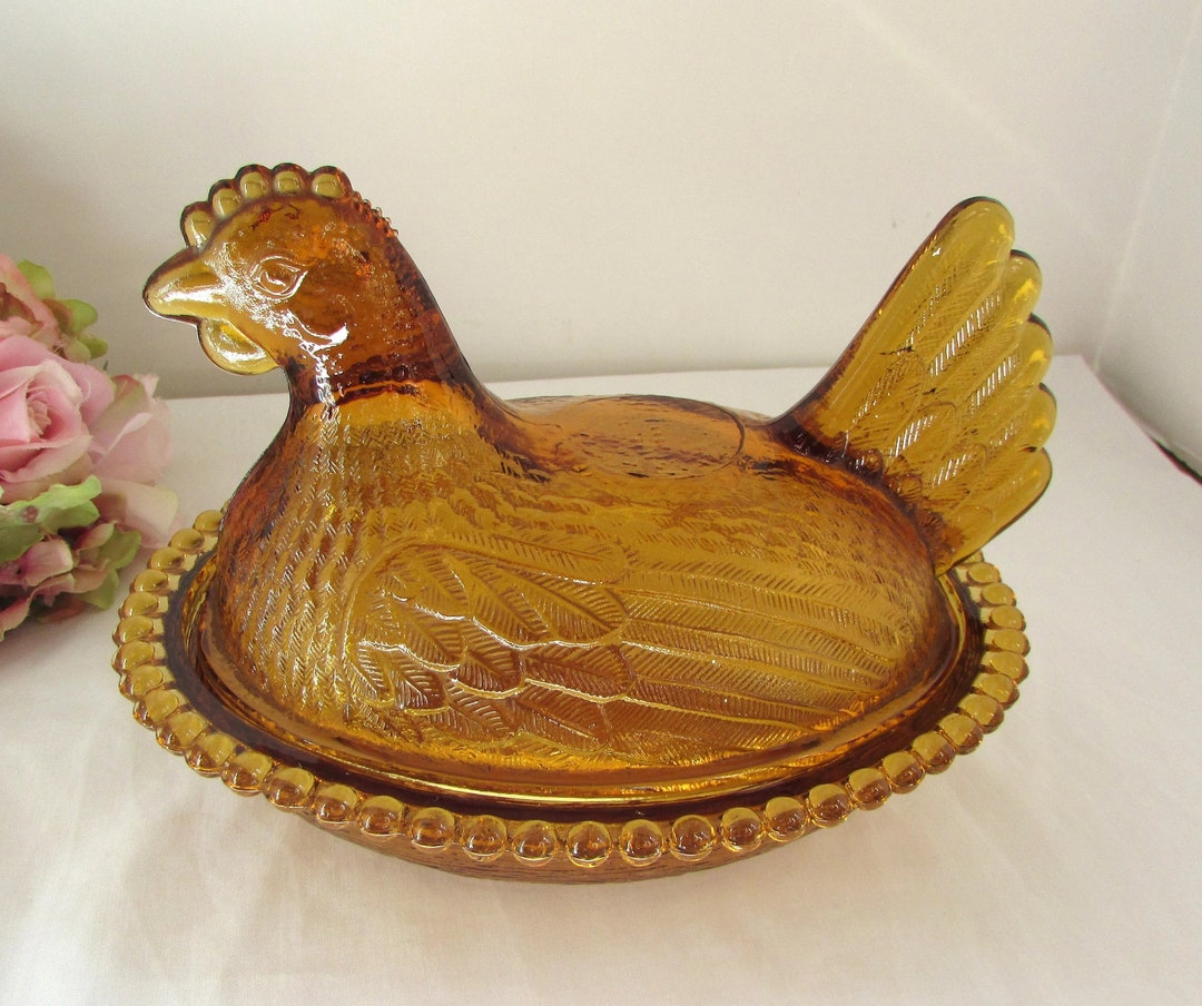 Vintage Indiana Glass Amber Hen on the Nest - Etsy