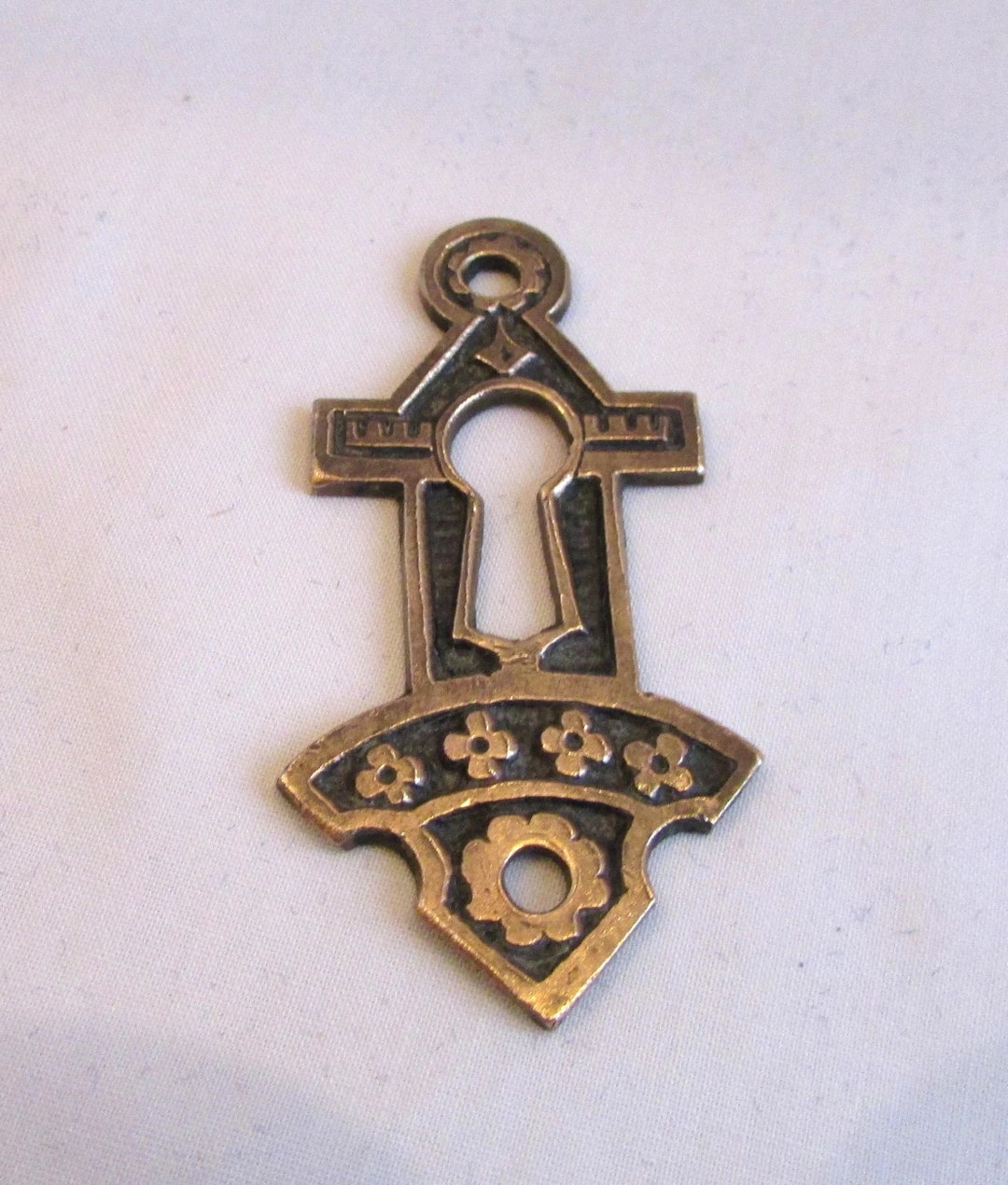 Antique Door Knob Skeleton Key Plate Floral Bronze - Etsy