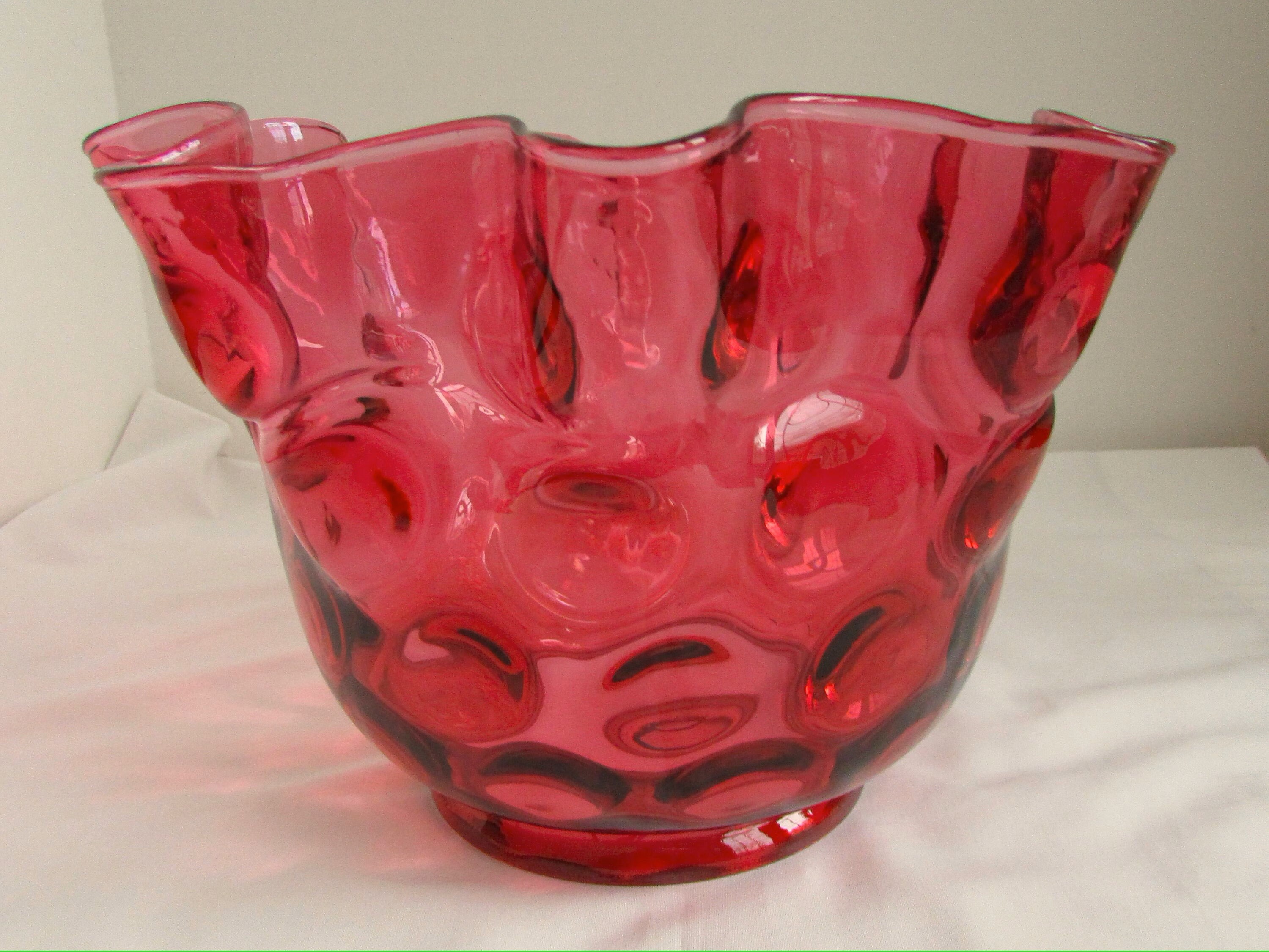 Antique Ruby Overlay Thumbprint Ruffled Kerosene/ Oil Lamp Shade 4 ...