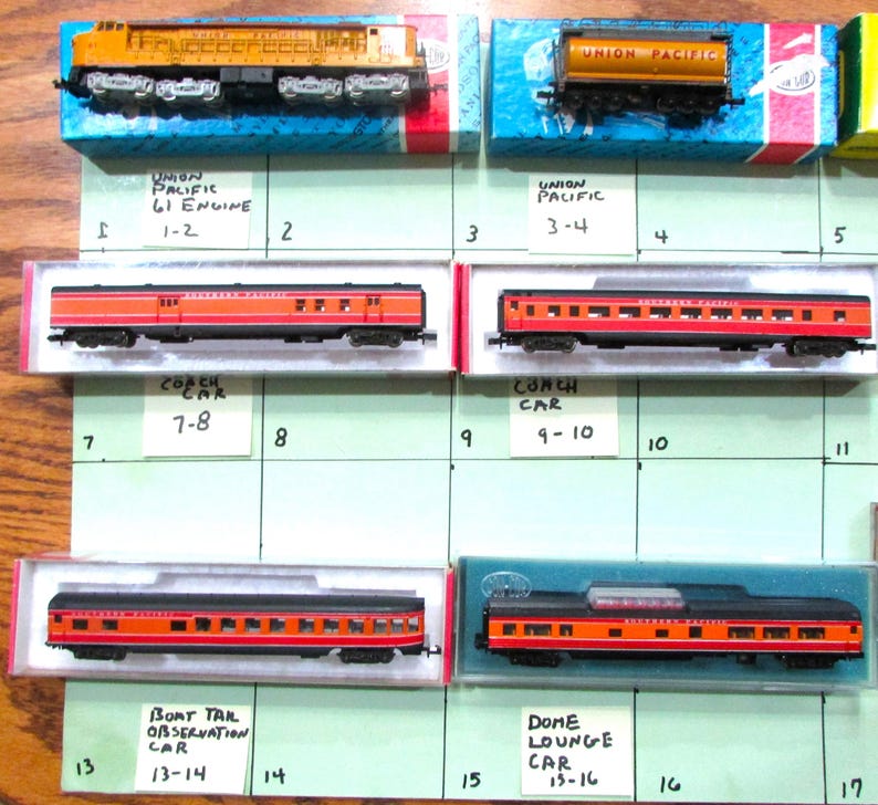 Vintage N Scale Con-cor Union and Southern Pacific and Sante Fe Train ...