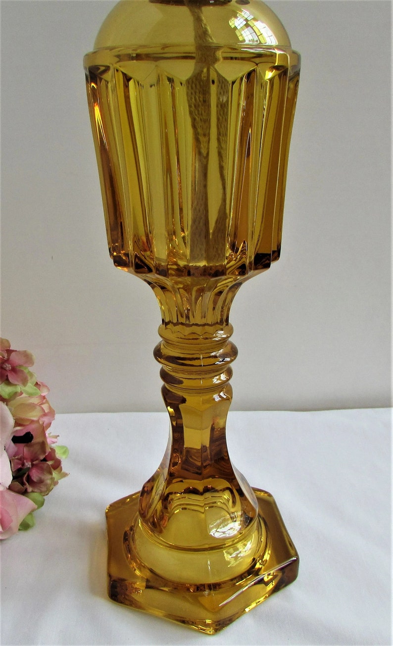 Vintage Amber Pressed Glass Whale Oil Lamp - Etsy