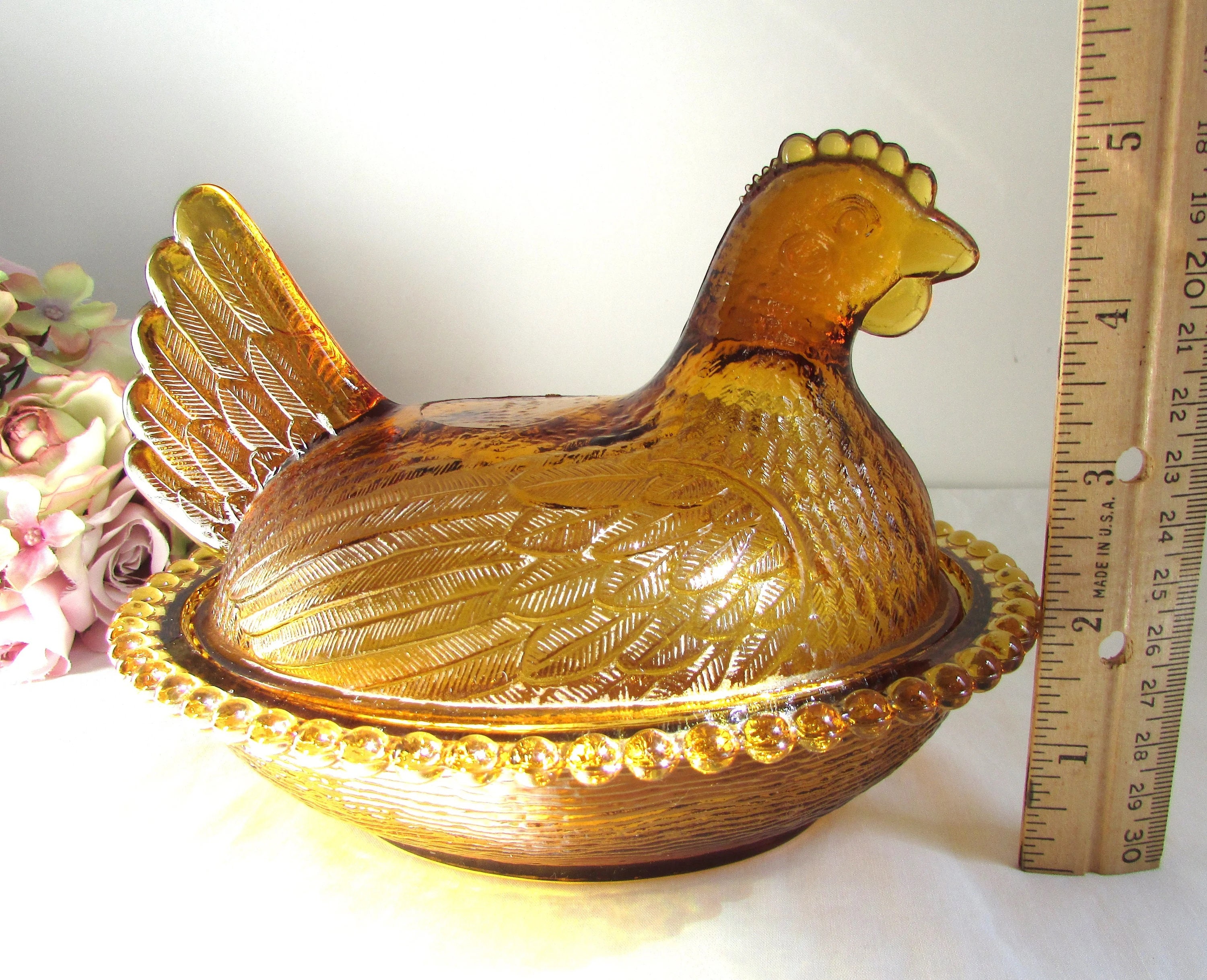 Vintage Indiana Glass Amber Hen on the Nest - Etsy
