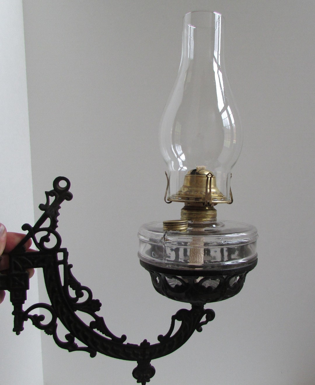 Vintage Oil Lamp With Filler and Antique Cast Iron Oil Lamp Wall Sconce ...