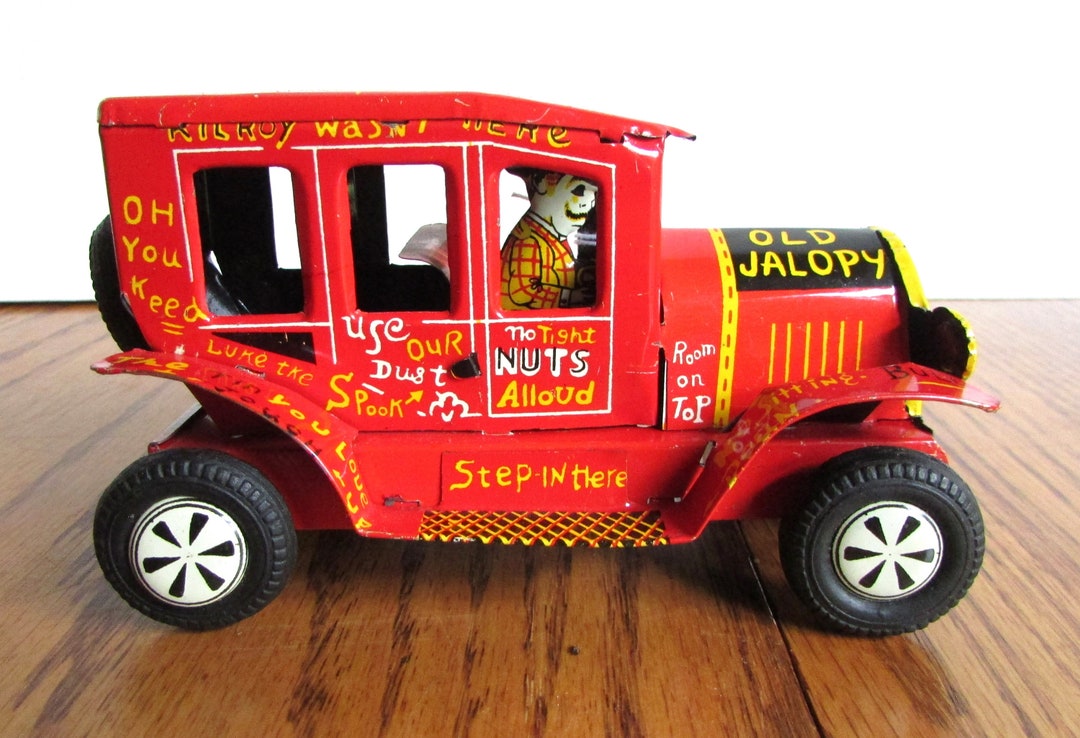 Vintage 5 1/2" Marx Line-mar Small Size Red Tin Litho Friction Toy Car ...