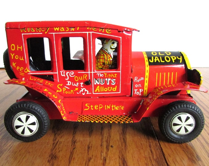 Vintage 5 1/2" Marx Line-mar Small Size Red Tin Litho Friction Toy Car ...