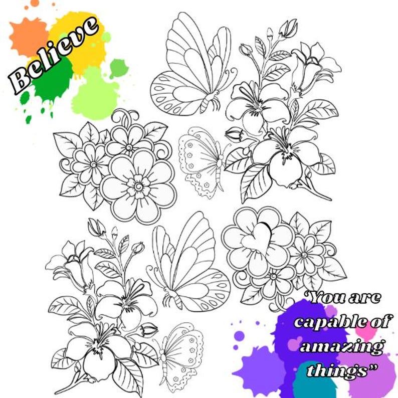 5 Inspiring, Motivational, Floral, Animal Coloring Pages - Etsy