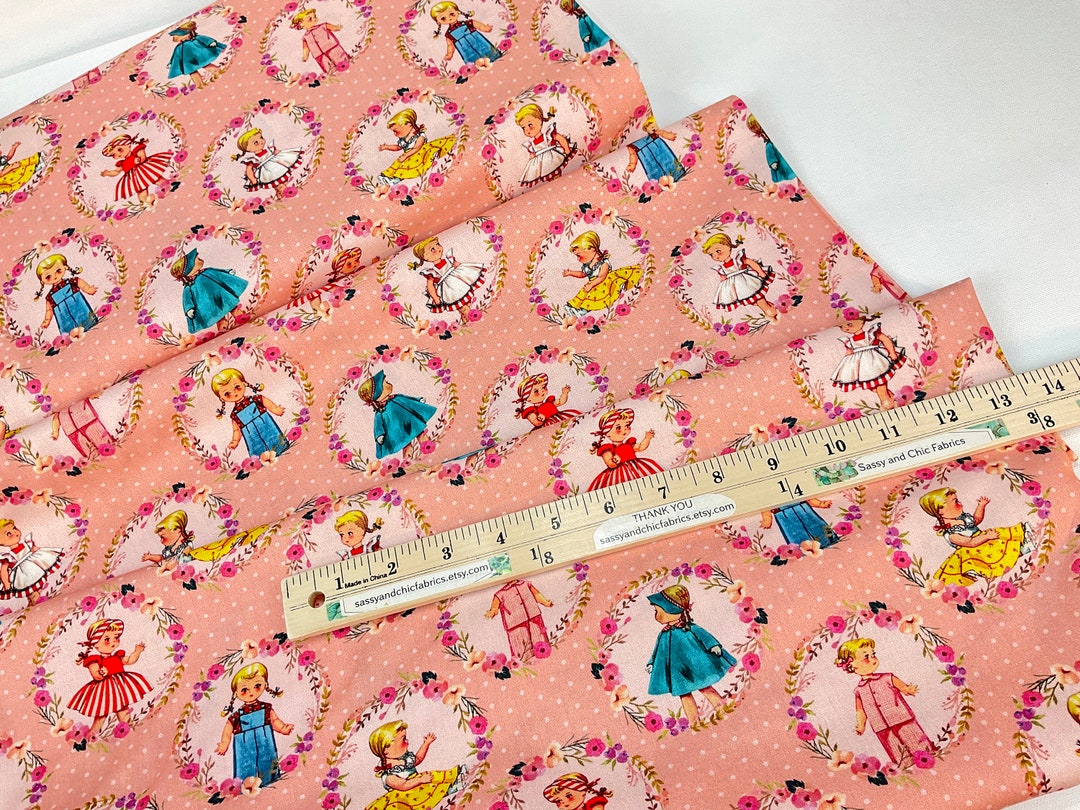 Kitschy Kids Peach Color 100% Cotton Fabric ~ I Love Kitsch Collection by Aimee Stewart From ...