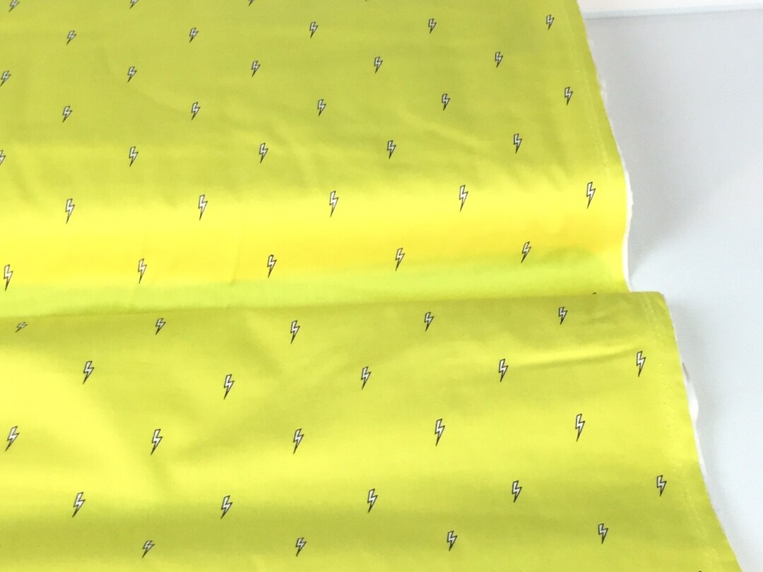 Black Lightning Bolt on Citron Background, 100% Quilting Cotton Fabric ...