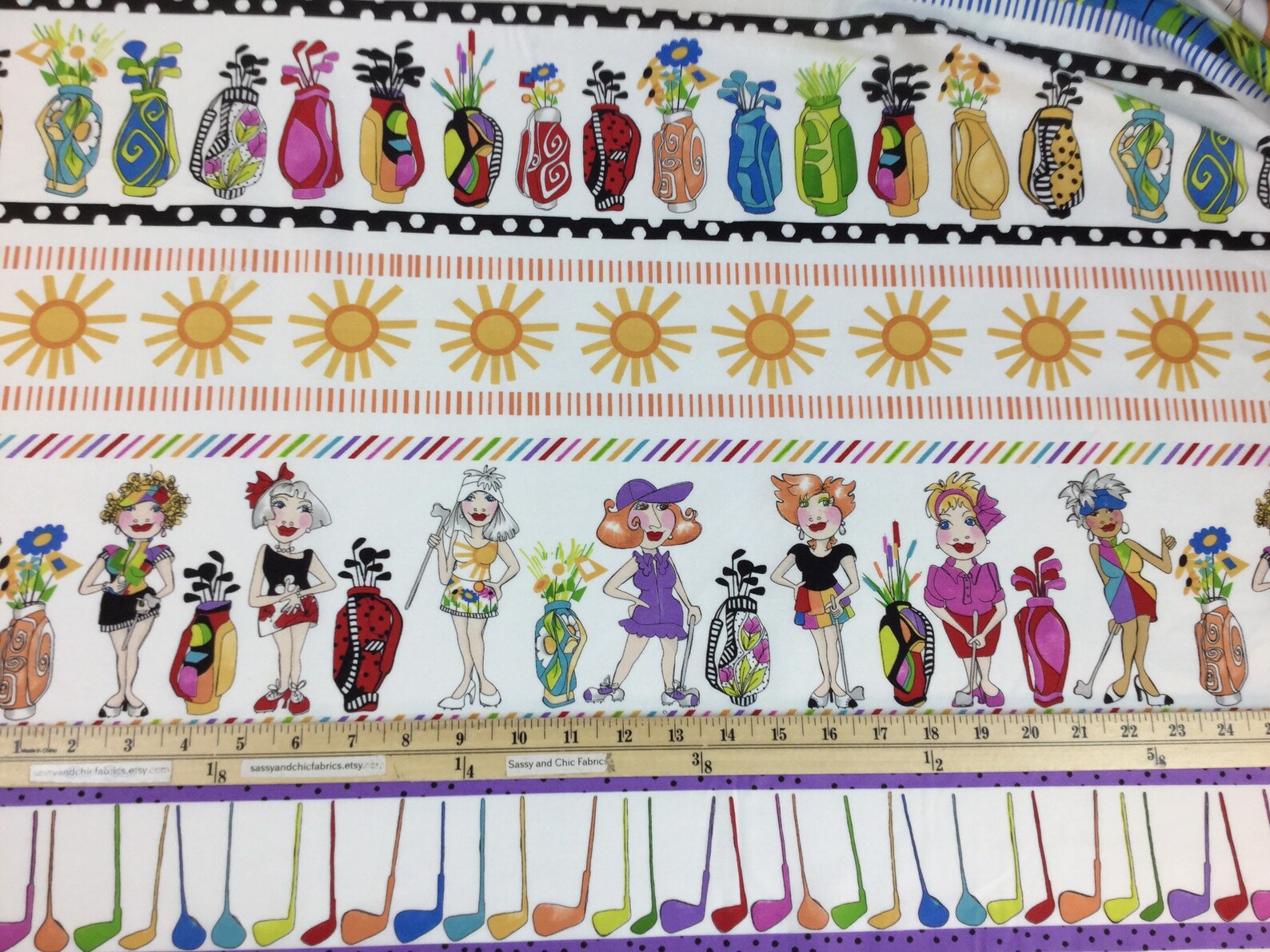 Golf Borders Stripe Sky Blue Fabric Golf Happy Collection by - Etsy