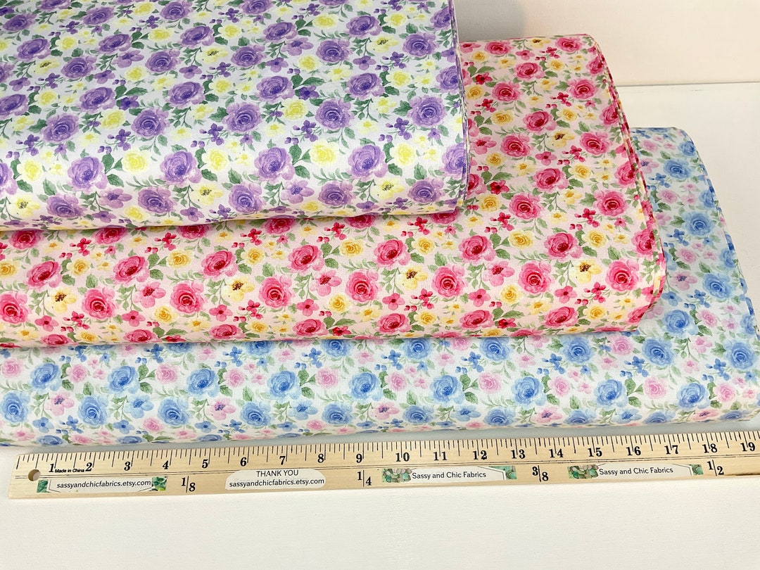 Packed Antique Roses 3 Colors: Pink/blue/ Lilac 100% Cotton Fabric ...