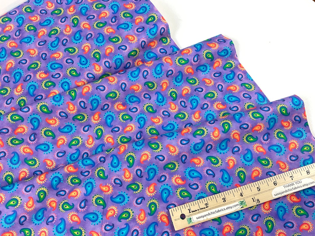 BTY ~paisley Toss Purple Cotton Fabric ~ Peacock Blossoms Collection by ...