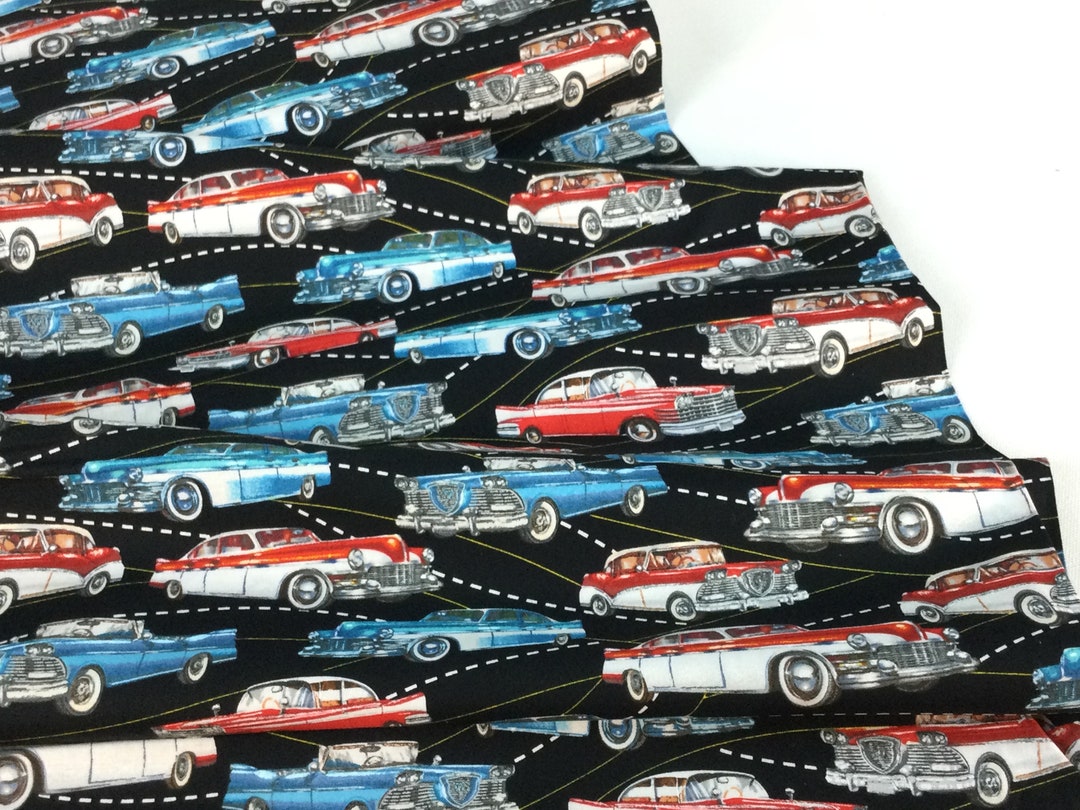 By the Yard Classic Cars Black Fabric Life's A Kick Collection by Sher ...