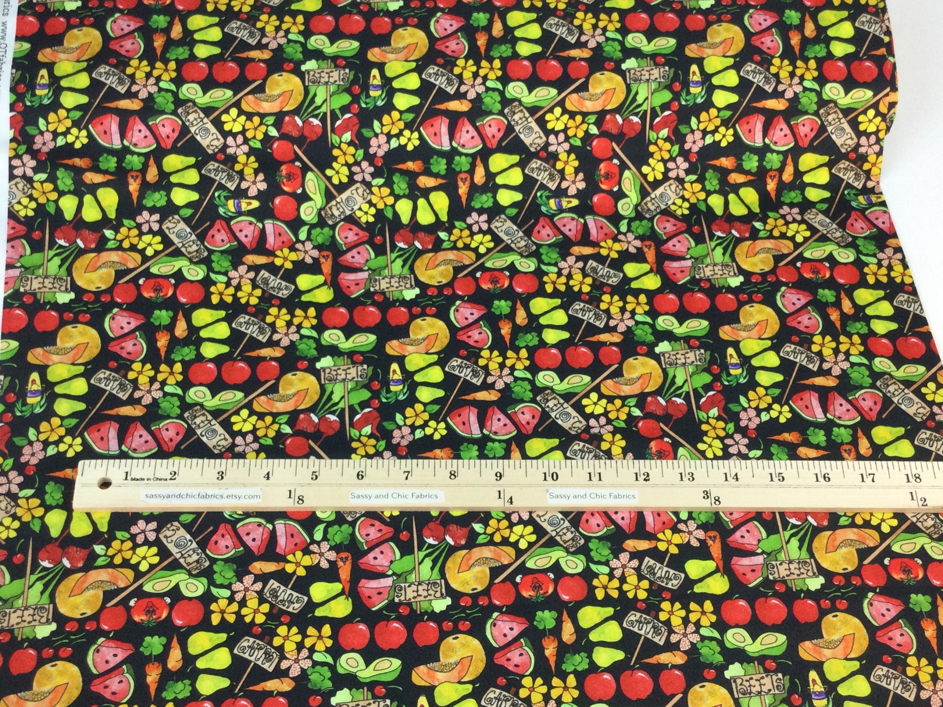 Packed Fruits 2 Colors: Black or White Background, 100% Cotton Fabrics ...