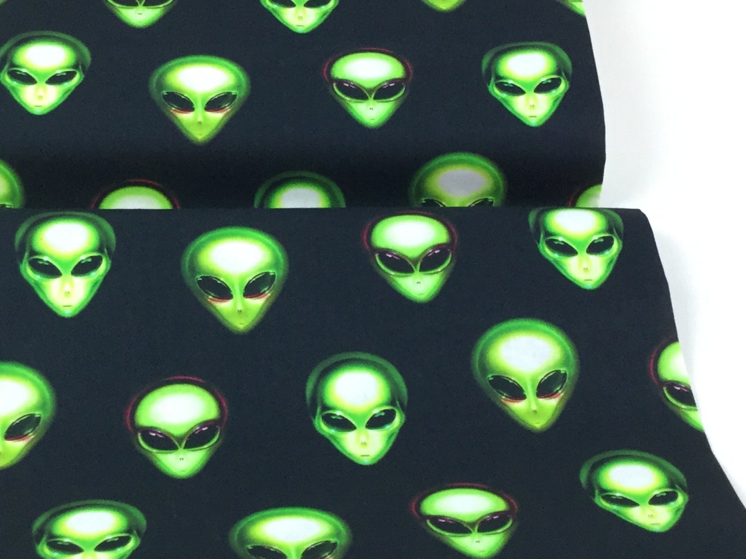 Large Alien Heads Onyx Fabric ~ Robert Kaufman Fabrics, 100% Quilting ...