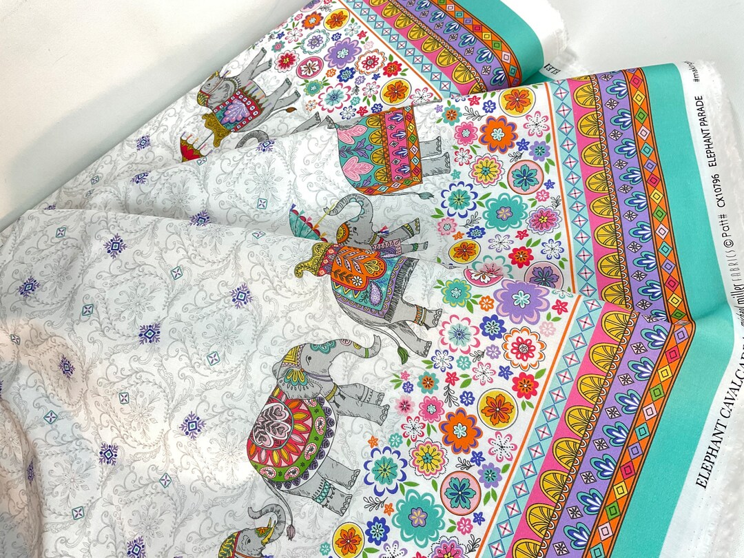 Elephant Parade Double Border Multi Fabric ~ Elephant Cavalcade ...