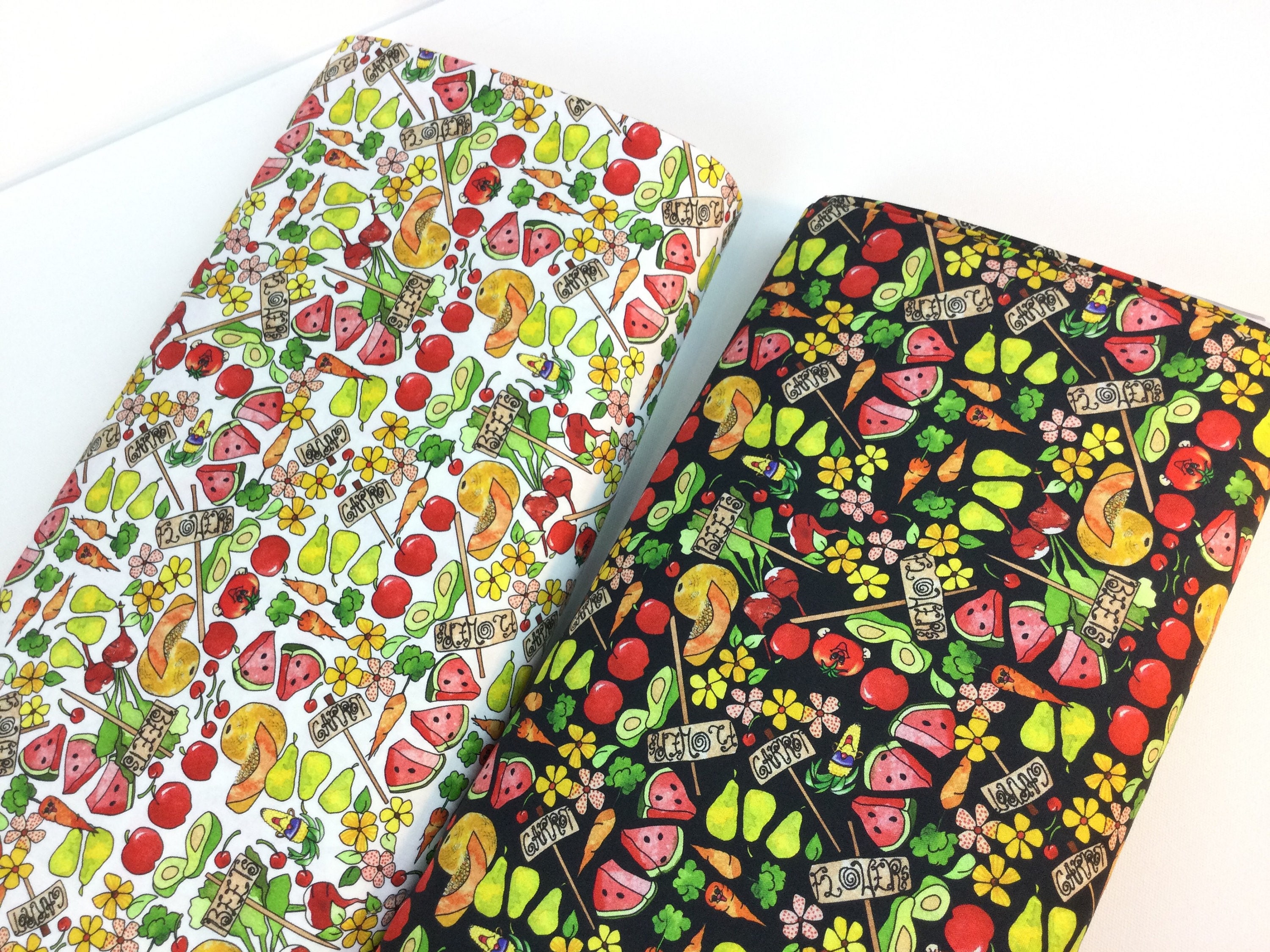 Packed Fruits 2 Colors: Black or White Background, 100% Cotton Fabrics ...