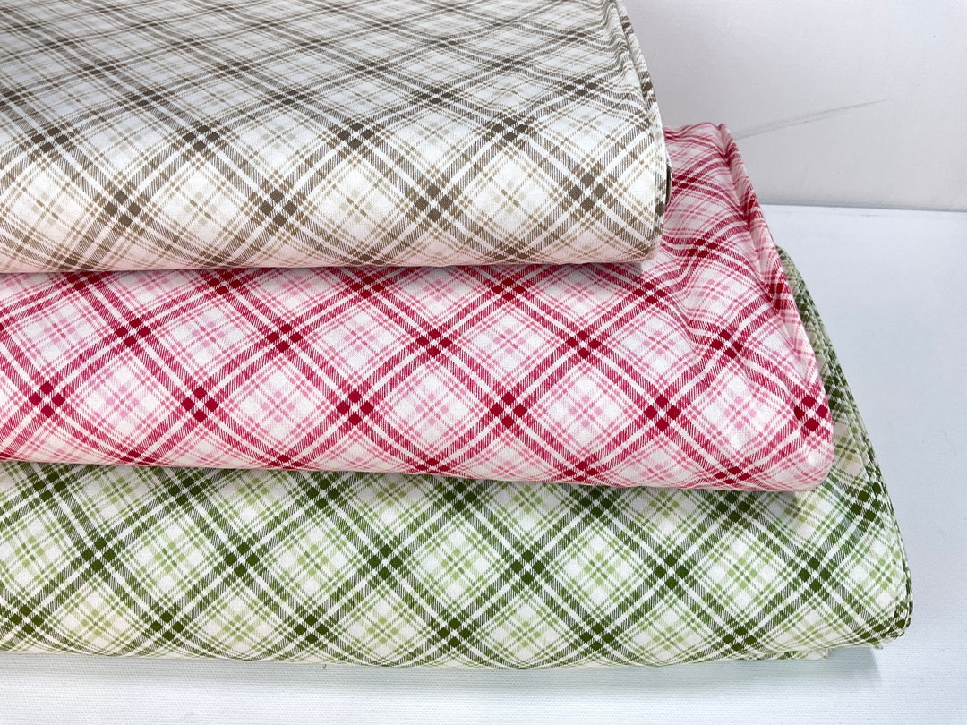 Pretty Plaid Green/ Rose/ Vintage White Cotton Fabrics ~ Flowerhouse ...