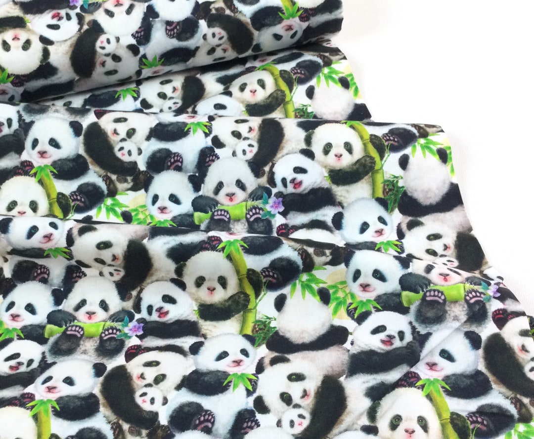 Packed Panda White, 100% Quilting Cotton Fabric ~ Panda Sanctuary ...
