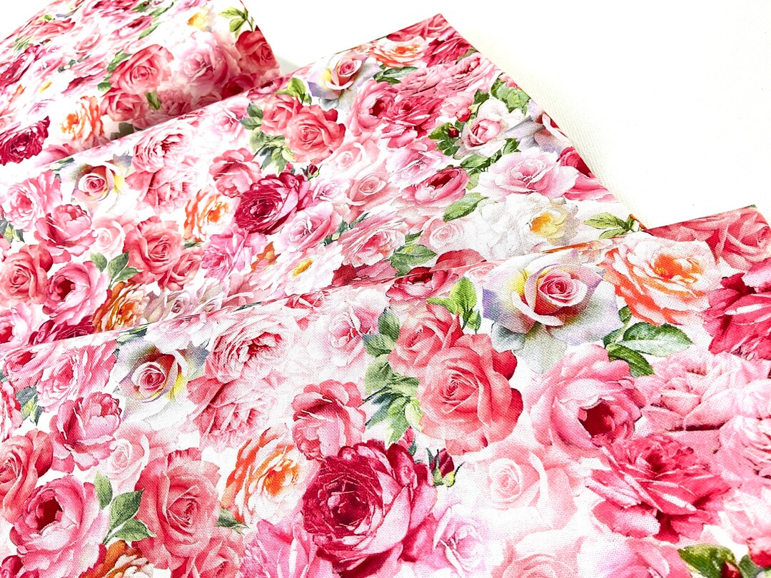 3 Remnants Sold Together Packed Roses Pink Fabric Romance Collection ...