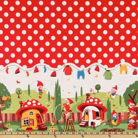 Gnomeville Border Red Fabric From Michael Miller 100 Cotton Quilting Fabric Etsy New Zealand