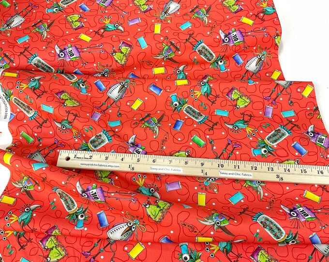 Steampunk Stitchery Toss Red Background,100% Cotton Fabric ~ Steampunk ...