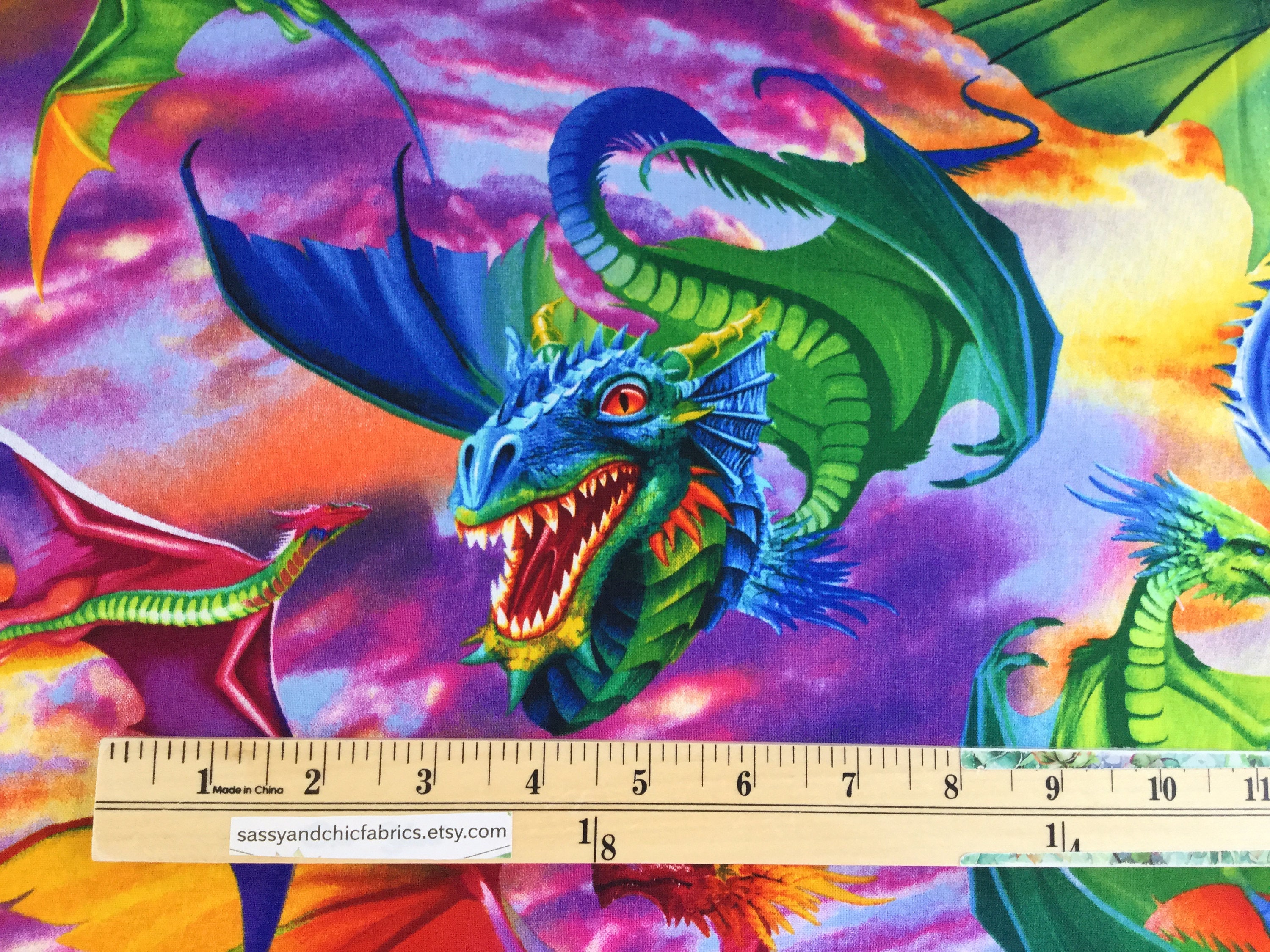 LARGE Dragons Bright Fabric From Timeless Treasures | Etsy