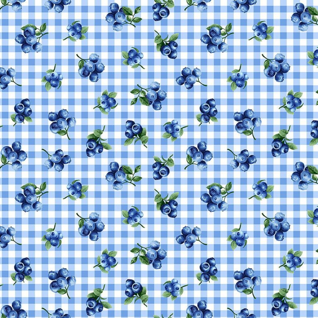 Blueberries Gingham Sky Blue Fabric Blueberry Delight Collection From ...