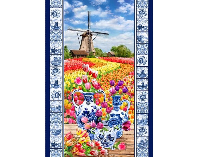 24" Tulip Field Panel, 100% Cotton Fabric ~ Spring in Delft Collection ...