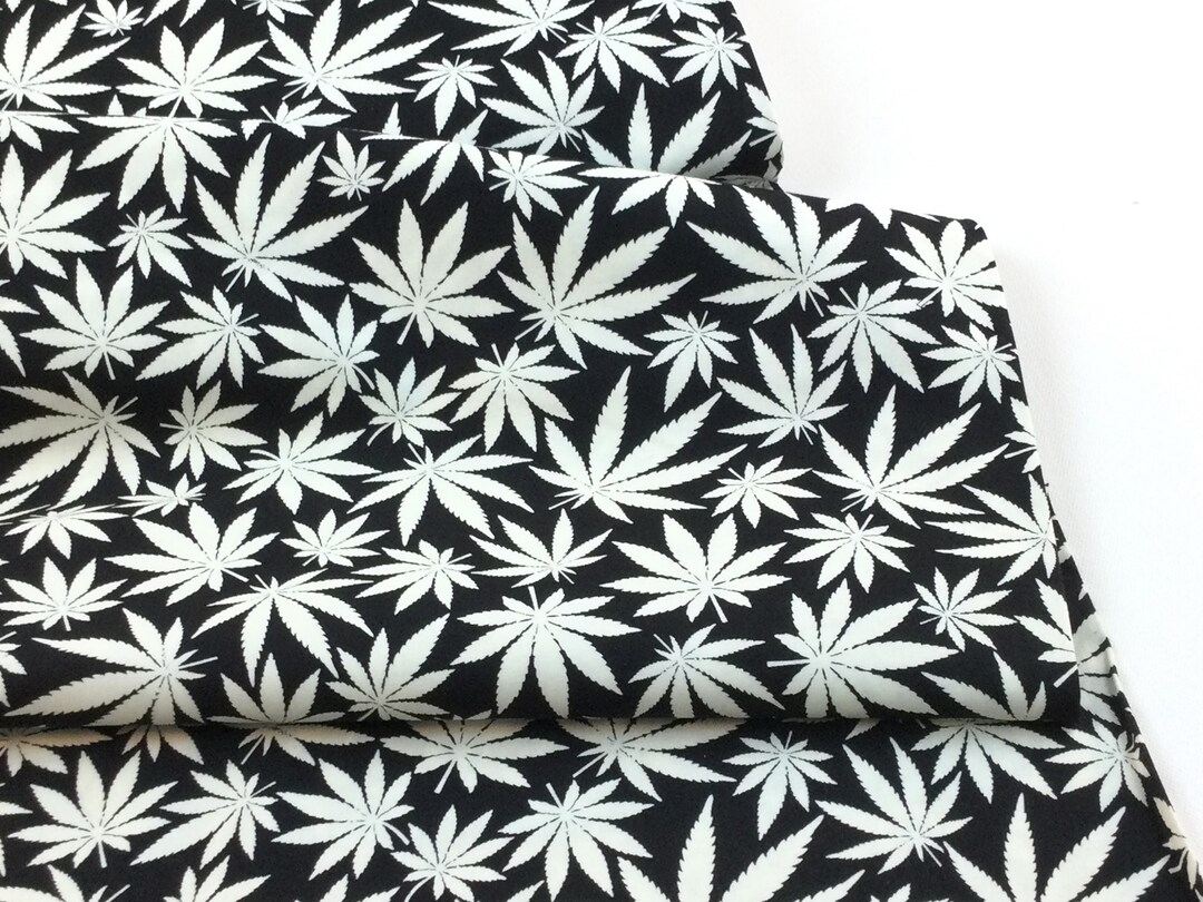 Glow in the Dark Cannabis Leaves Black Fabric ~ Cannabis Collection for ...