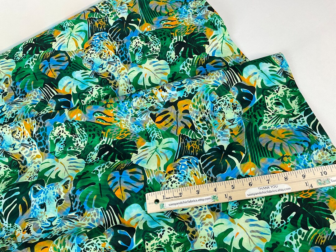 Midnight in the Jungle Tiger Fern Color, 100% Cotton Fabric ~ Midnight ...