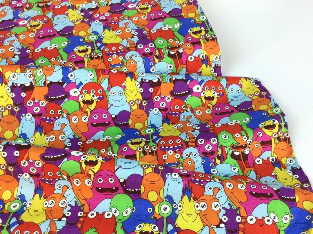 Alien Collage Glow-in-the-dark Blue Background, 100% Quilting Cotton ...