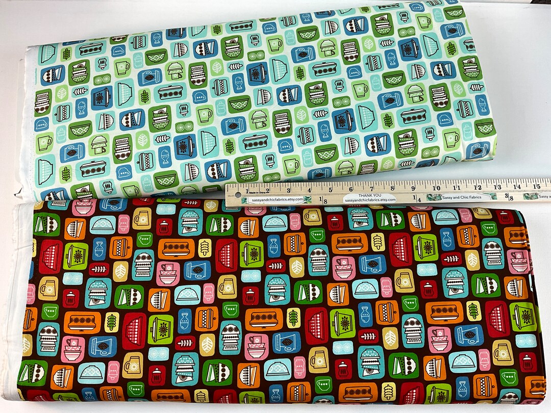 Flea Market Finds Blue or Brown 100% Cotton Fabric ~ Retro Kitchen ...