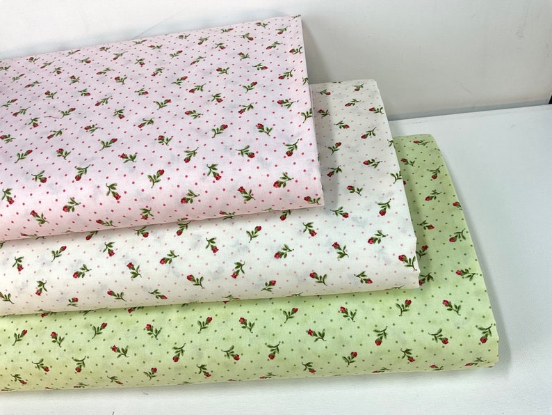 Small Roses Dot Sprout/baby Pink/vintage White Cotton Fabrics - Etsy