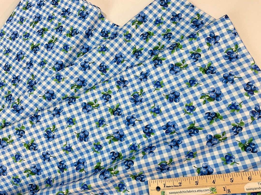 Blueberries Gingham Sky Blue Fabric ~ Blueberry Delight Collection From ...