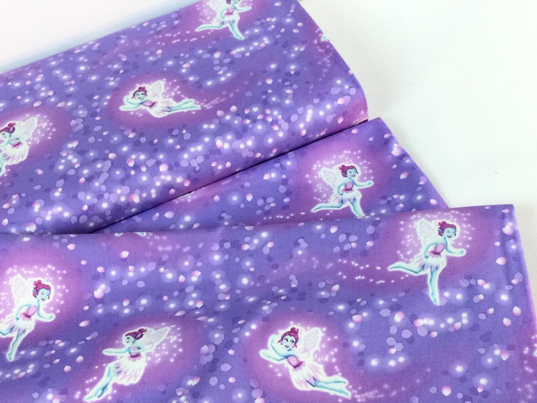 6 Dollars/ Yard Tossed Pixies Purple Fabric Pixies and Petals glow in ...