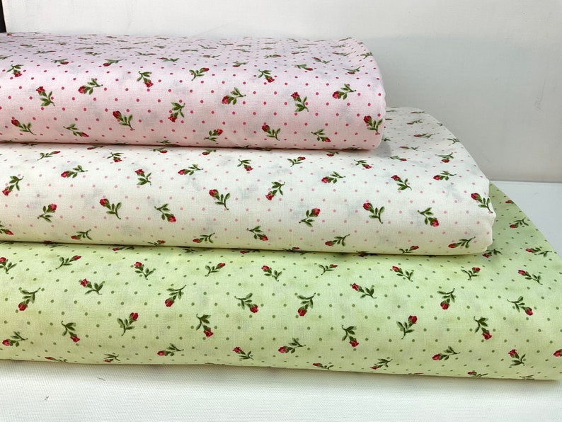 Small Roses Dot Sprout/baby Pink/vintage White Cotton Fabrics - Etsy