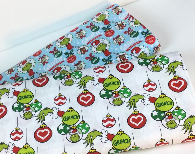 How the Grinch Stole Christmas Holiday White or Blue Fabrics ~ Dr Seuss ...