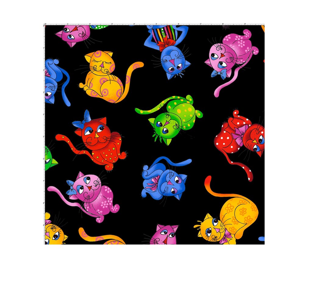 SALE by the Yard Tossed Cool Cats Black Fabric From Loralie Designs ...
