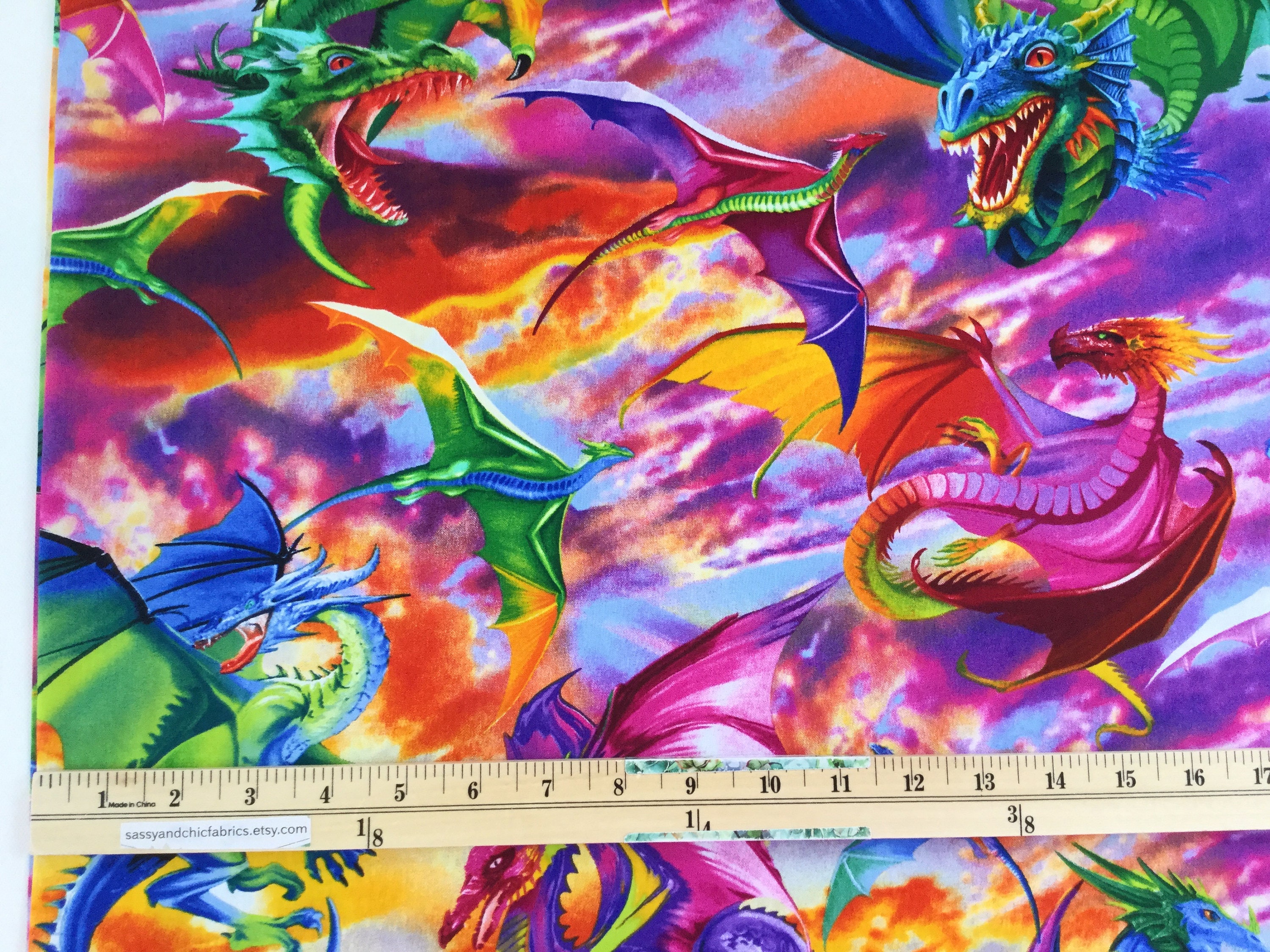 LARGE Dragons Bright Fabric From Timeless Treasures | Etsy