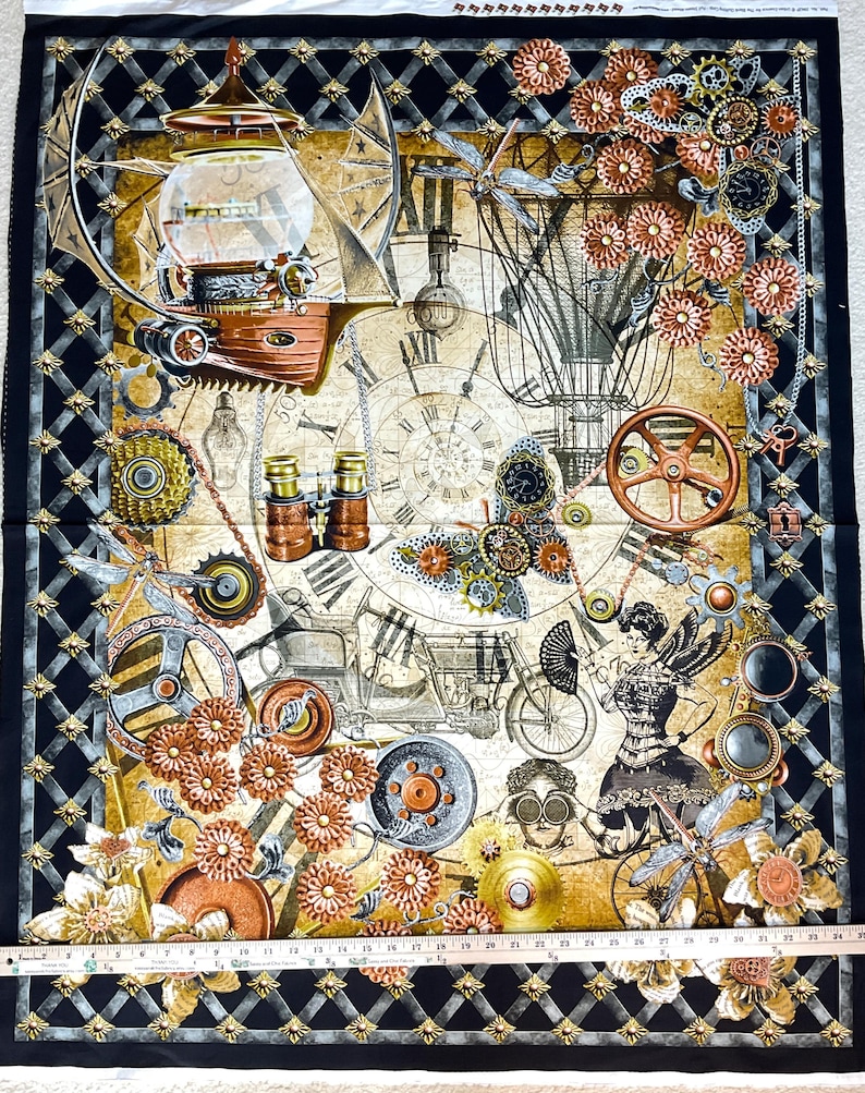 12 Fabrics Steampunk Bundle + 35” Full Steam Panel, 100% Quilting ...