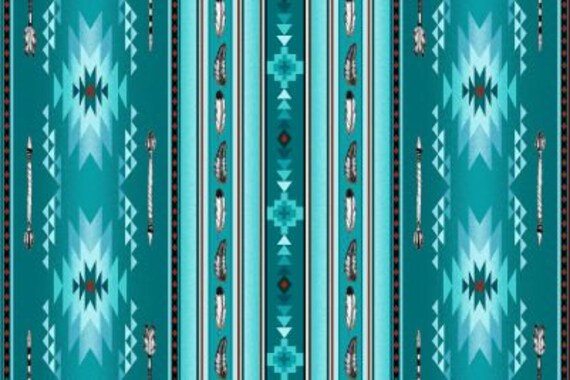 Native Spirit Feather Stripe Turquoise Fabric Native Spirit - Etsy