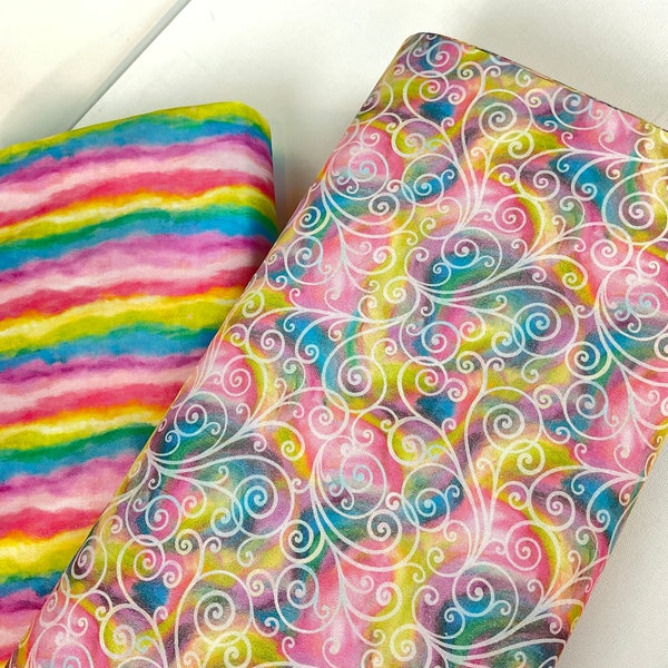 Rainbow Scrolls Cotton Fabric - Etsy