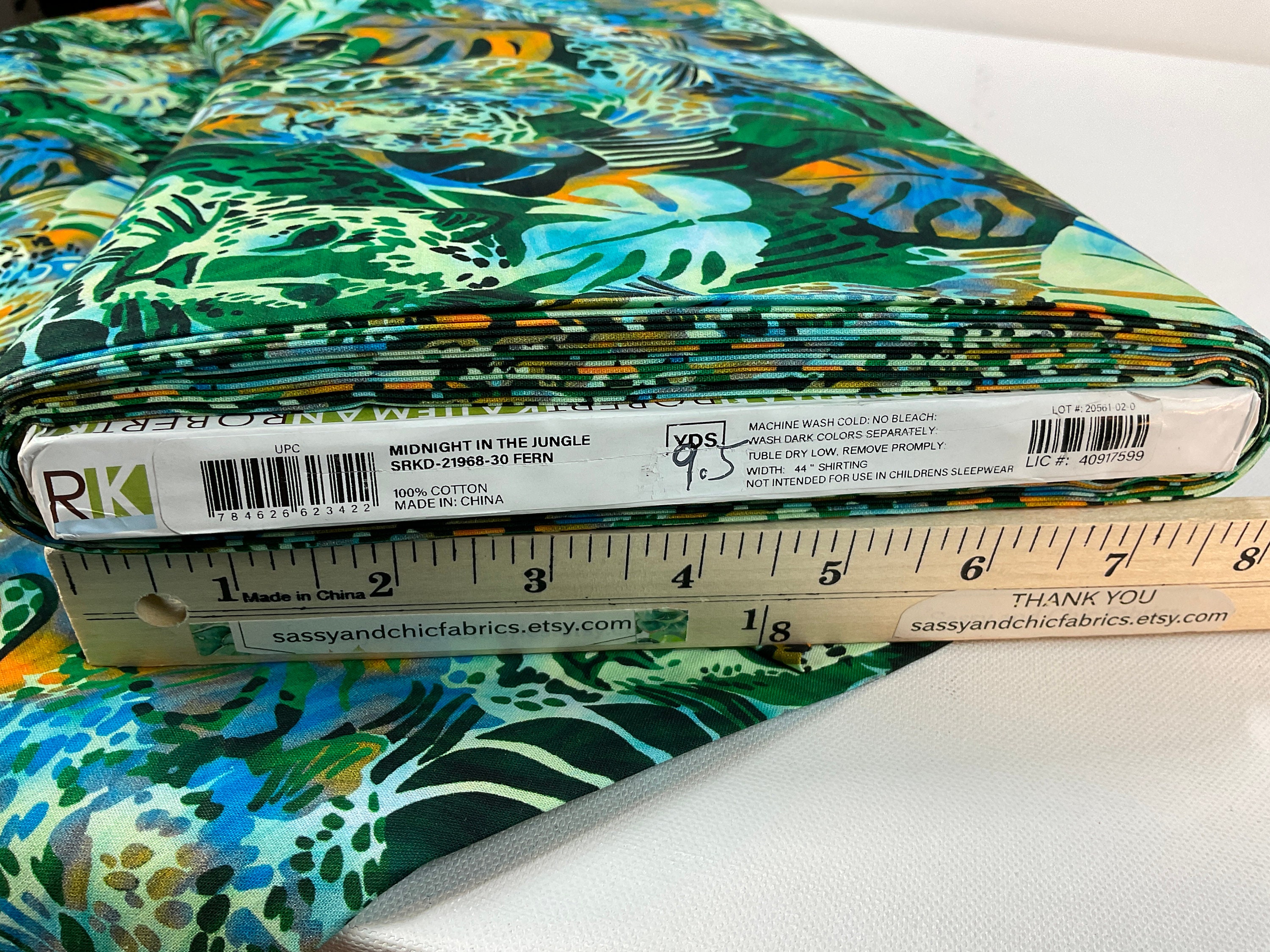 Midnight in the Jungle Tiger Fern Color, 100% Cotton Fabric ~ Midnight ...