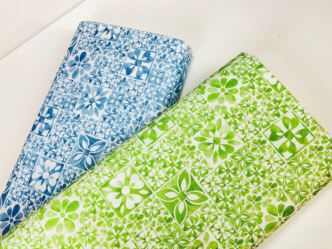 Bluebird Ikat Green 100% Cotton Fabric ~ Bluebird Collection by Diane ...