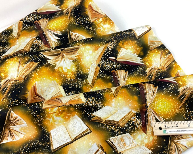 The Book of Magic Spells Gold 100% Quilting Cotton Fabric Mystic ...