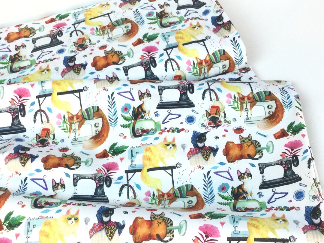 Mischievous Cat White Fabric ~ Sew Mischievous Collection by Miriam Bos ...