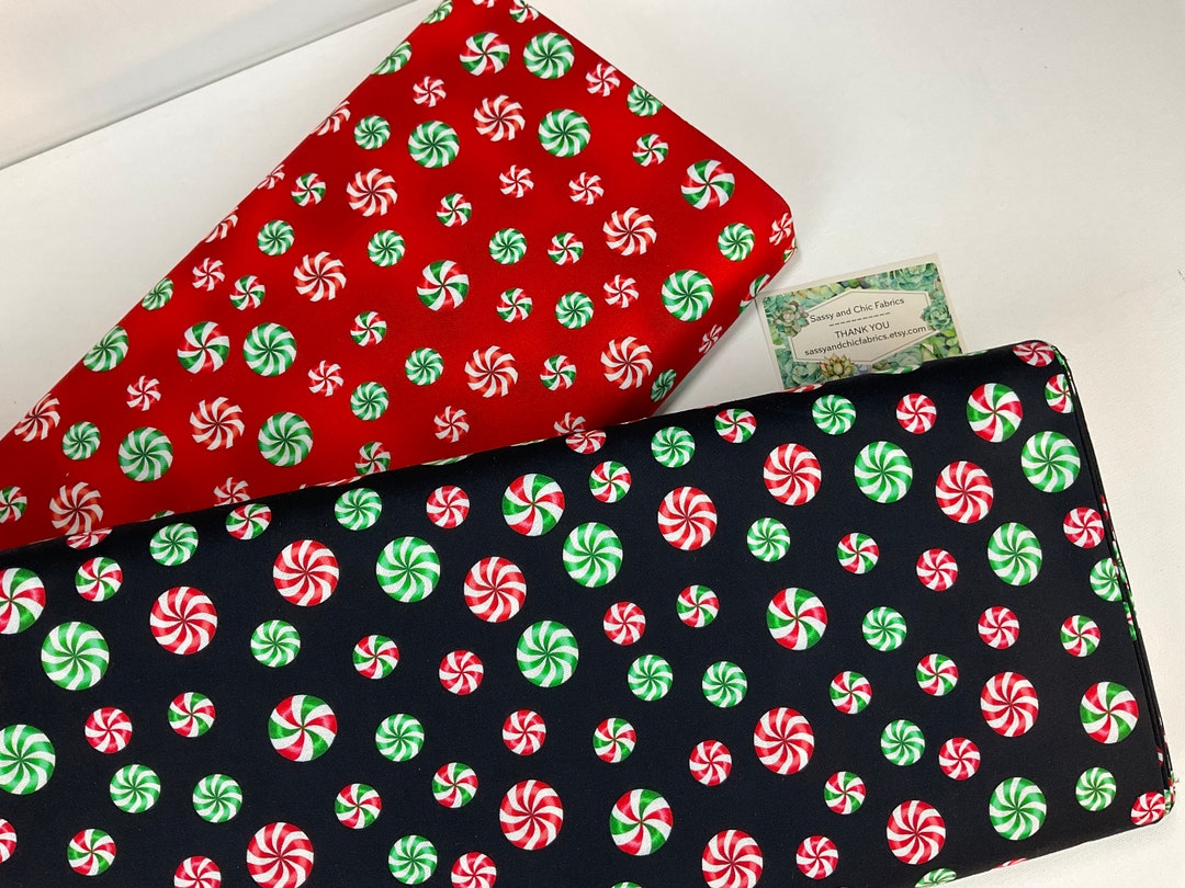 Peppermint Candy 2 Colors: Black or Red Background, 100% Cotton Fabric ...