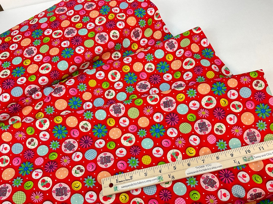Kitschy Pom Poms Red Color 100% Cotton Fabric ~ I Love Kitsch ...