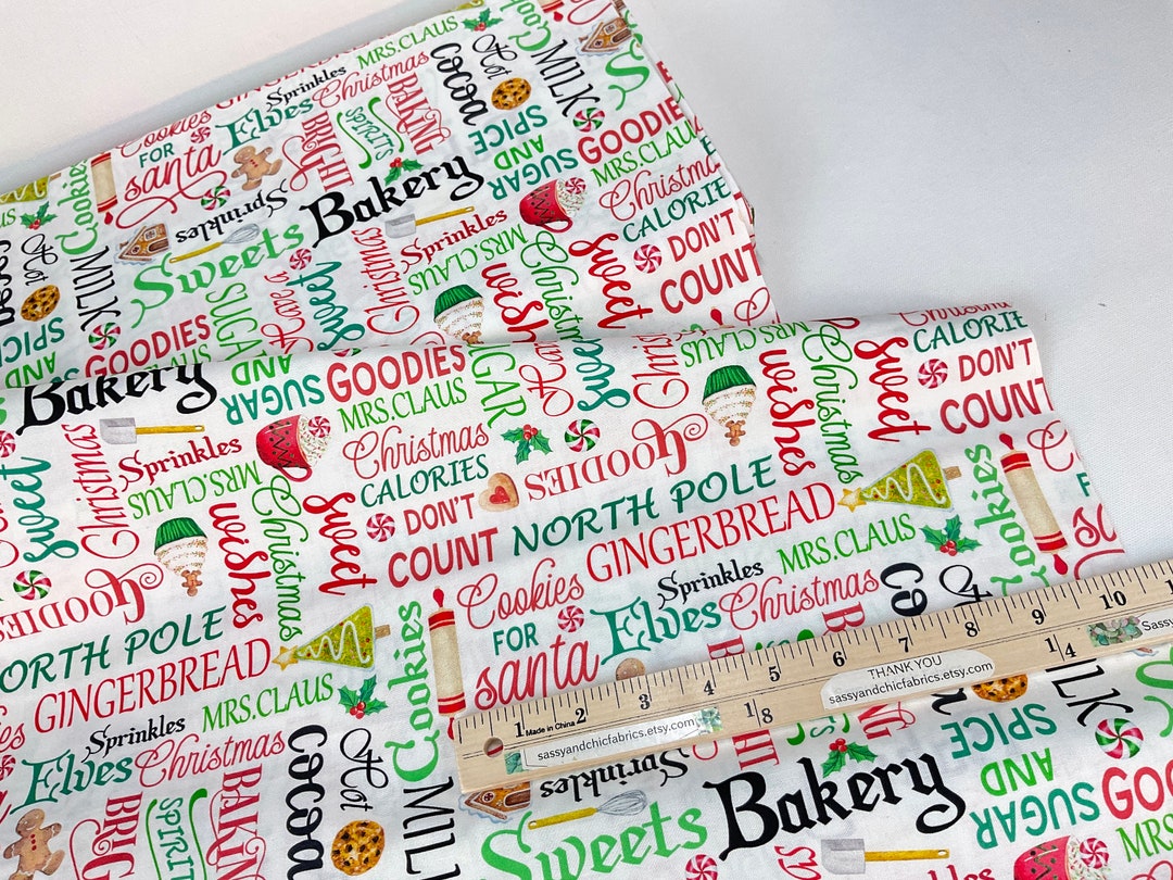 Sugar and Spice Holiday Words White Background, 100% Cotton Fabric ...